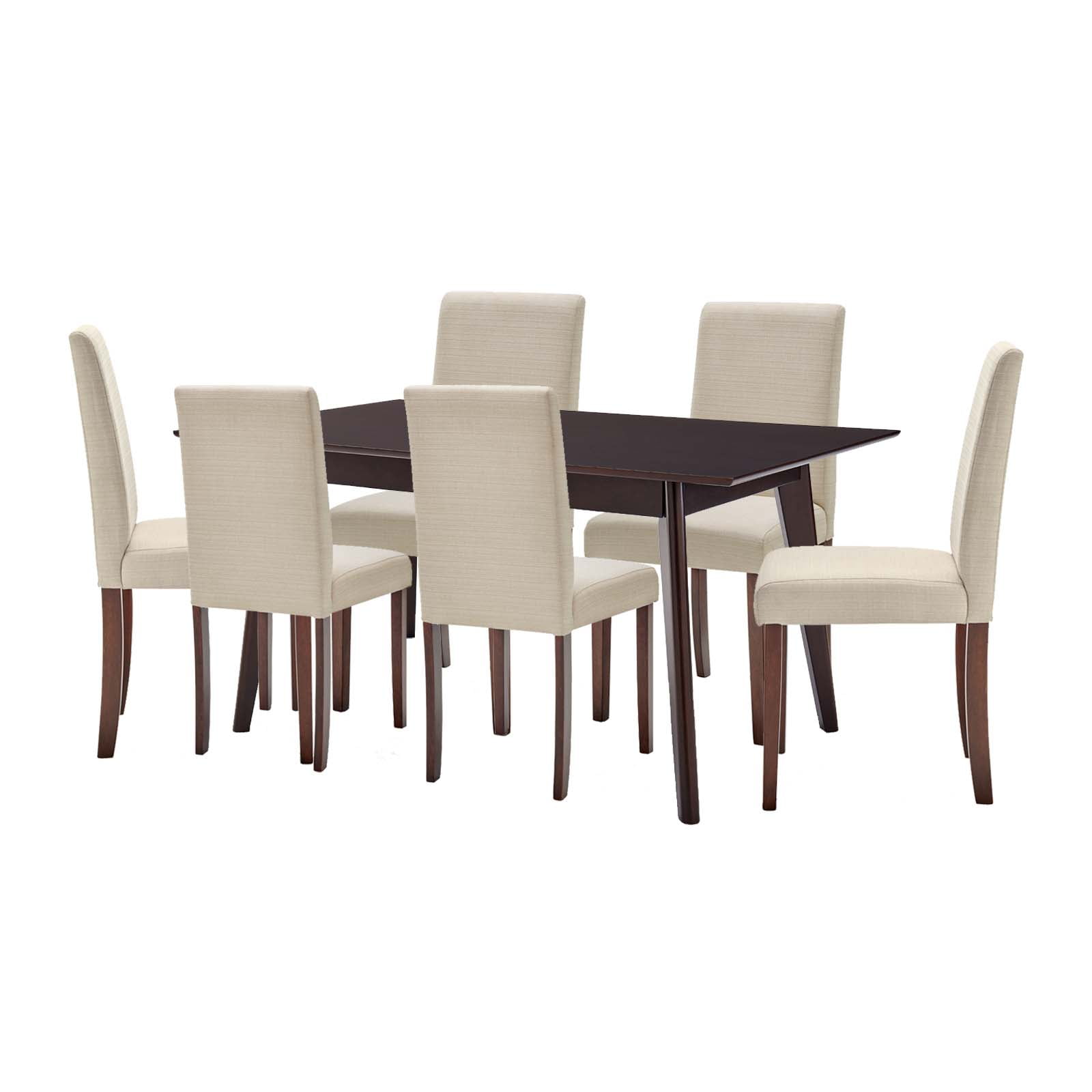Side Dining Chair and Table Set, Fabric, Drak Brown Beige, Modern ...
