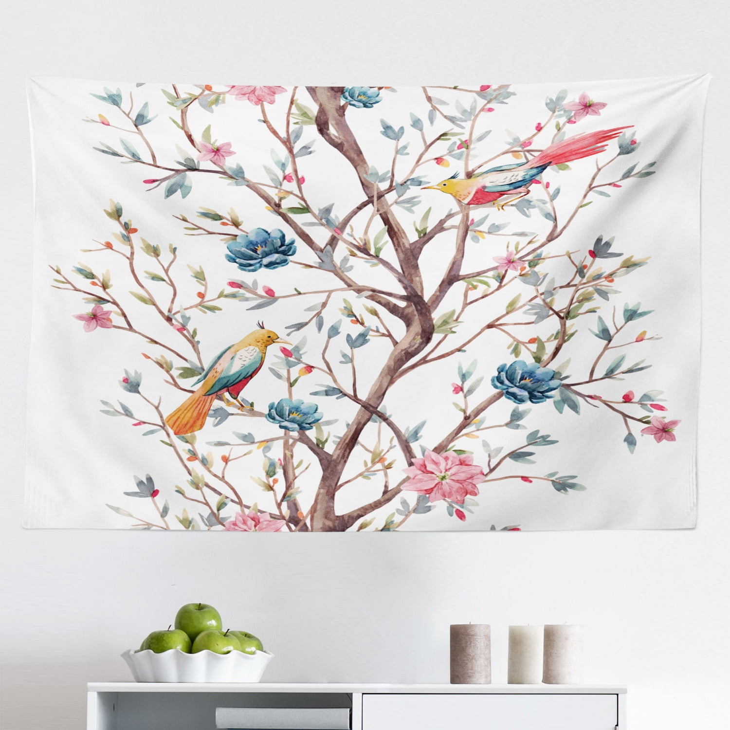 Plant Watercolor Tapestry, Colorful Spring Time Arrangement of Tropical ...