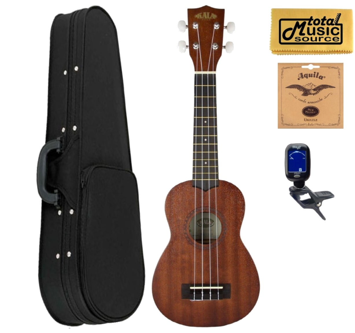 Kala KA-15S Mahogany Soprano Ukulele Bundle w/ Soft Case,Tuner,Strings ...