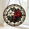 Poinsettia and Bells Stained Glass Suncatcher, Winter Floral Window ...