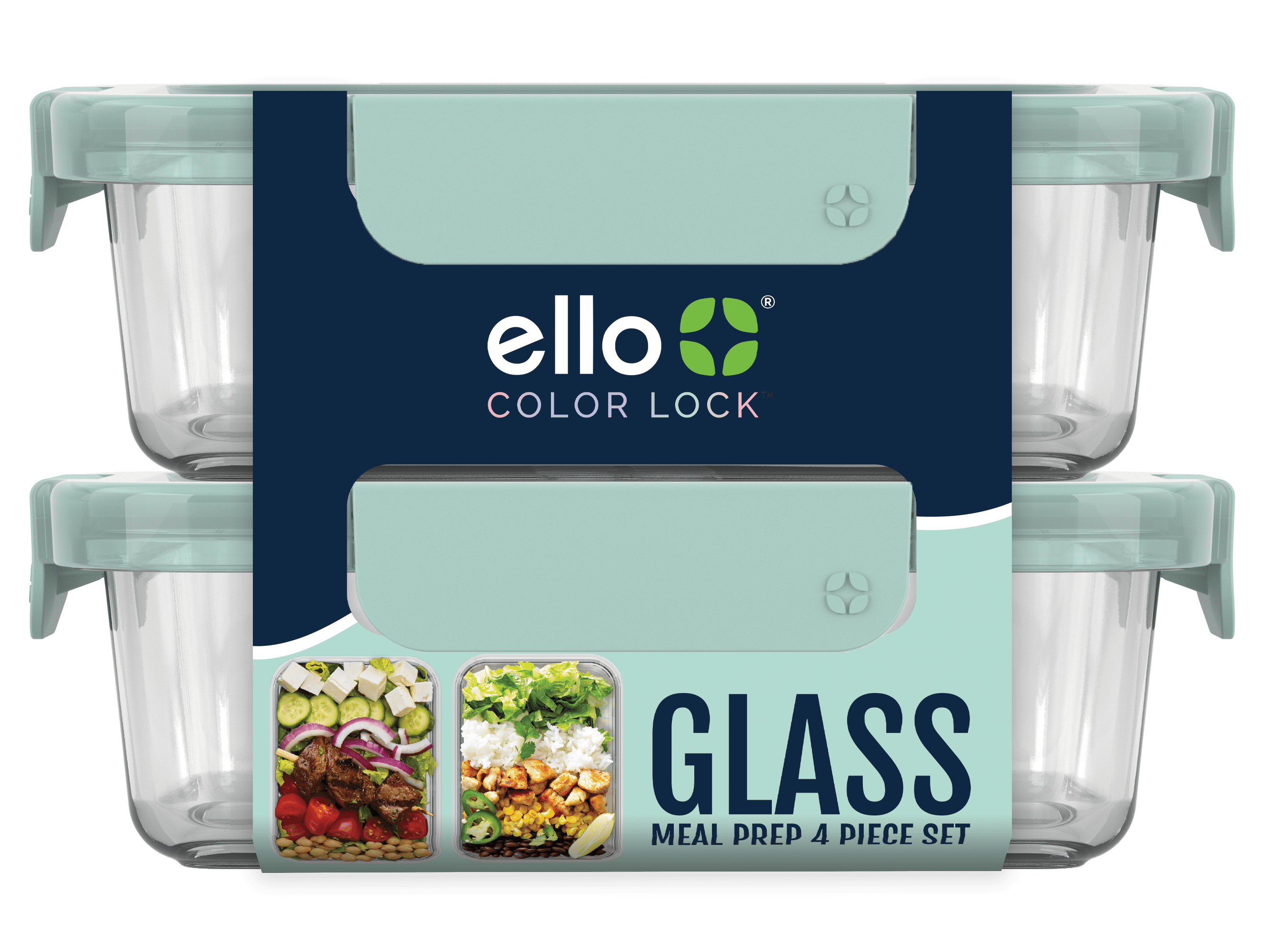 Ello 3.4 Cup Duraglass Glass Containers and Plastic Locking Lids, Set ...