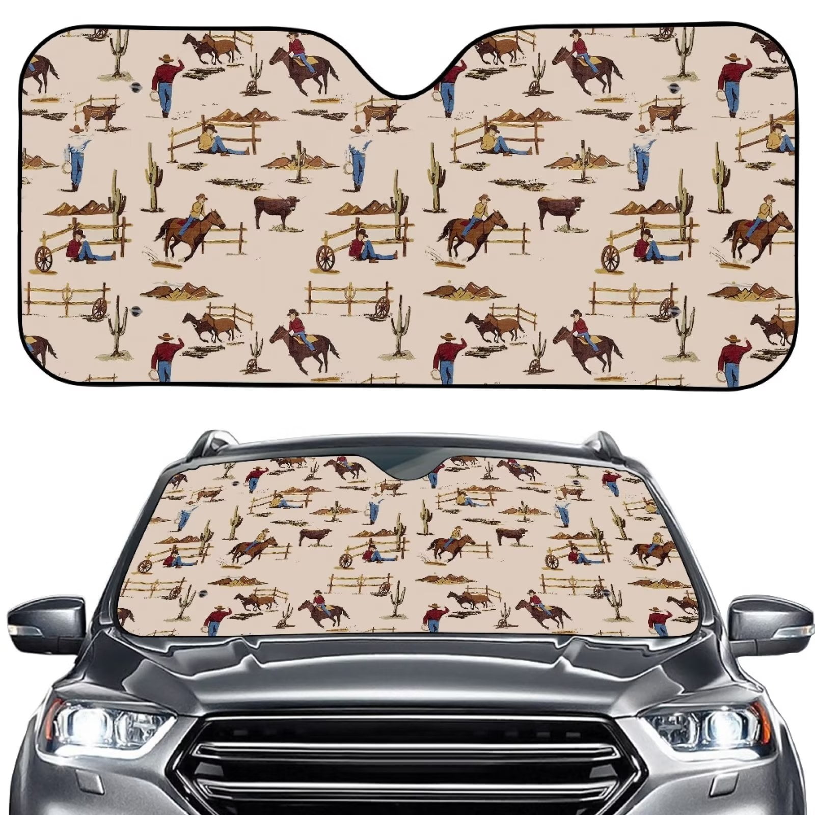 NETILGEN Aztec Tribe Horse Outdoor Sun Shade Accordion Folding Car Sun ...