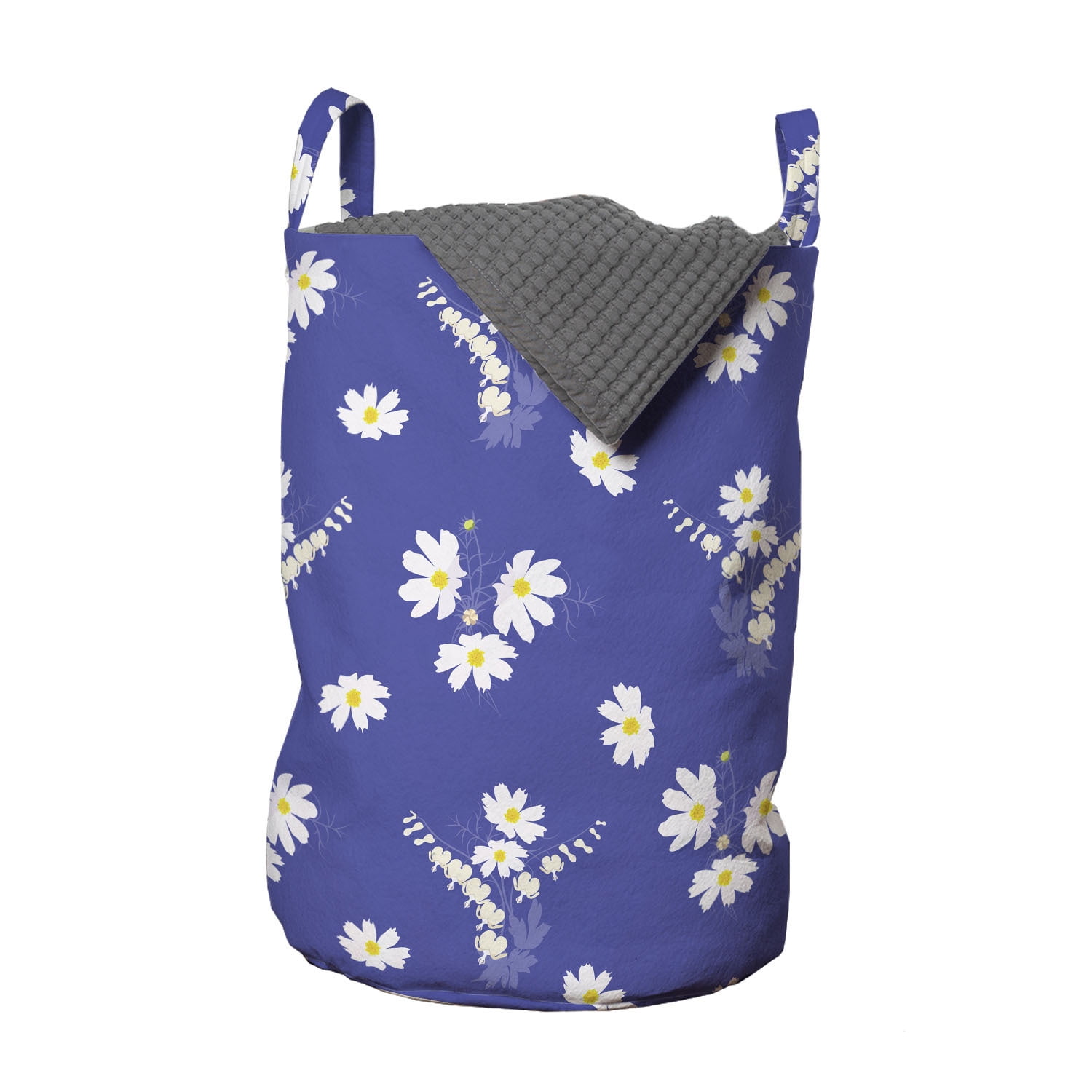 Floral Laundry Bag, Simplistic Daisy Flowers Blossoms Rhythmic ...