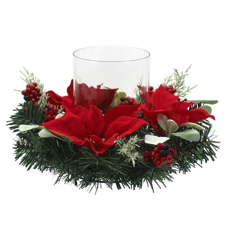 Mainstays 8" Decorative Tabletop Artificial Christmas Glass Hurricane ...