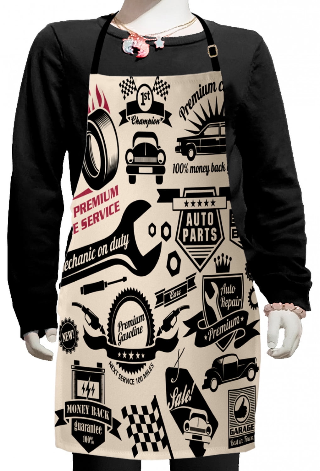 Retro Kids Apron, Car Repair Shop Logos Monochrome Car Silhouettes Best ...