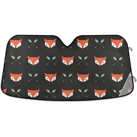 Red Fox Head with Feather Arrow On Black Car Windshield Sun Shade Block ...
