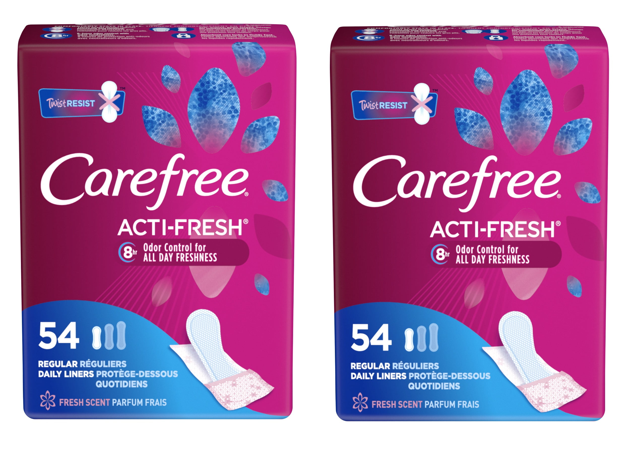 Carefree Acti-Fresh Daily Liners, Regular, Fresh Scent, 54 Ct -2 Pack ...