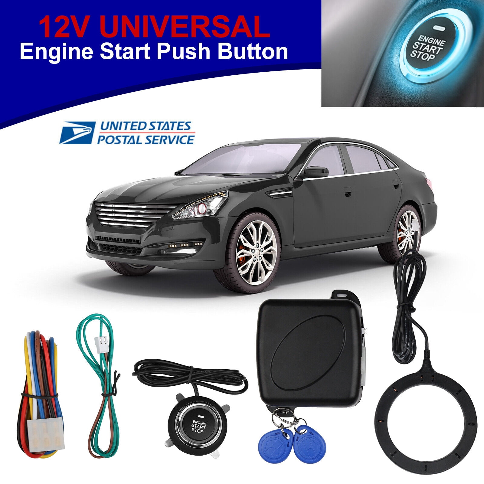 Airkoul Car Ignition Switch 12V RFID Engine Start Push Button Keyless ...