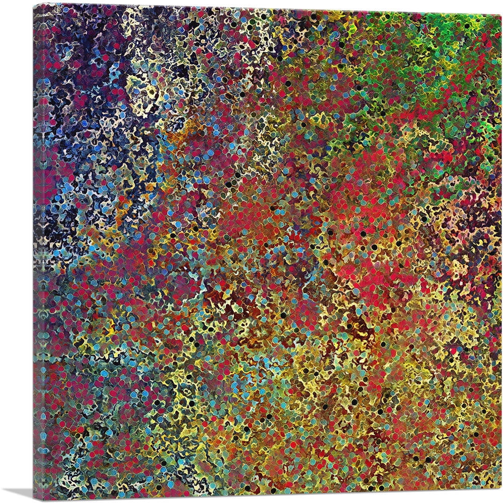 ARTCANVAS Yellow Blue Purple Red Spots Modern Square Canvas Art Print - Size: 18" x 18" (1.50 ...