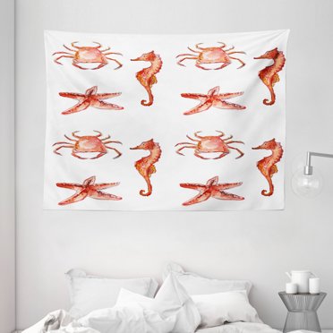 Mermaid Tapestry, Aqua Color Hair Mermaid in Waterfront Touching ...