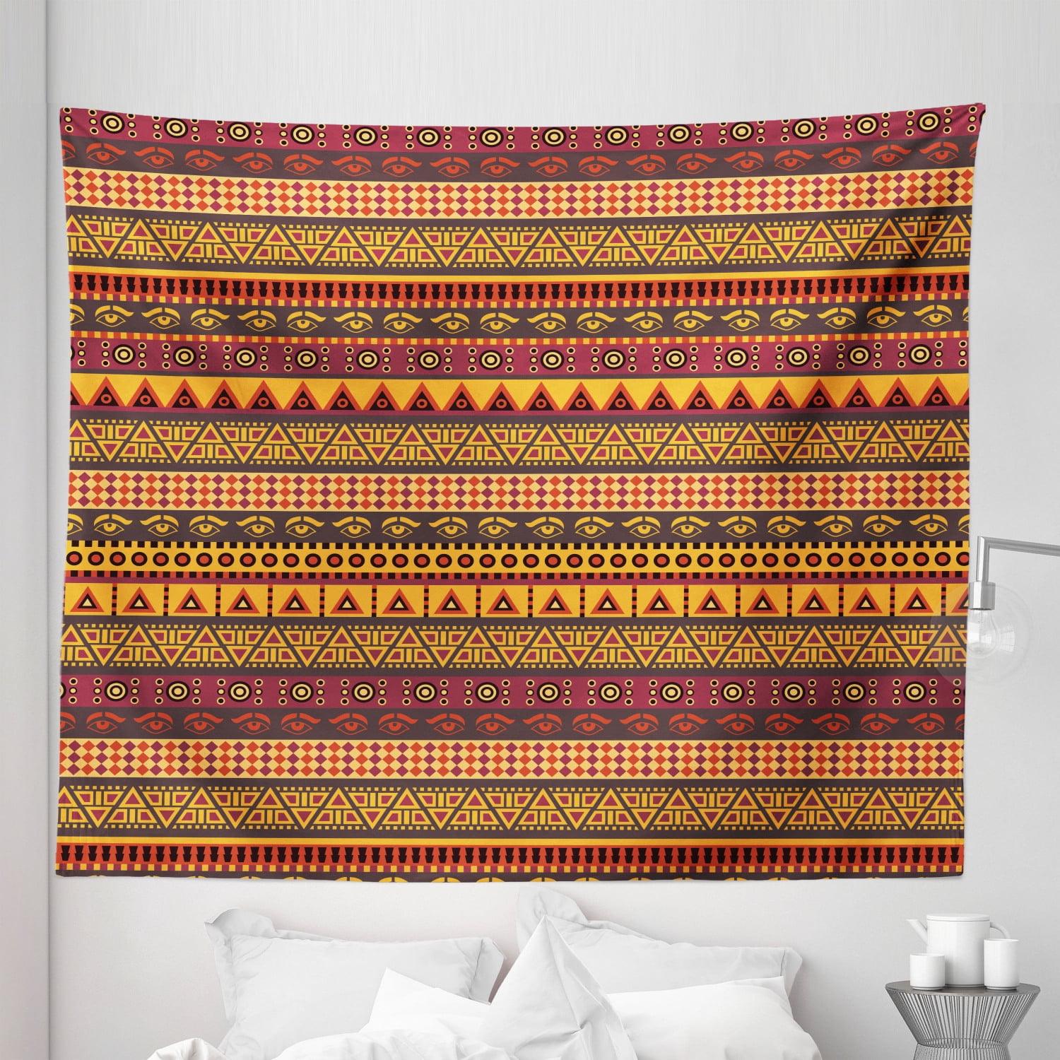 African Tapestry, Exotic Culture Folkloric Eye Triangle Rhombus and ...