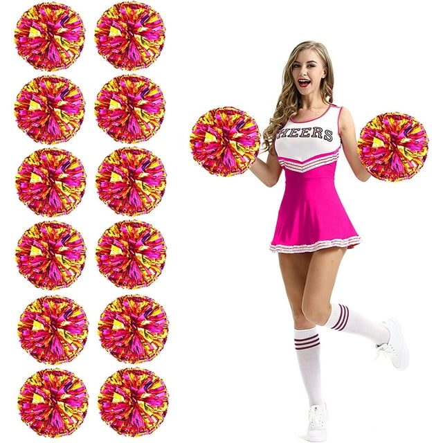 Ultrafun 12Pcs Cheerleading Pom Poms with Finger Holes Metallic Foil ...