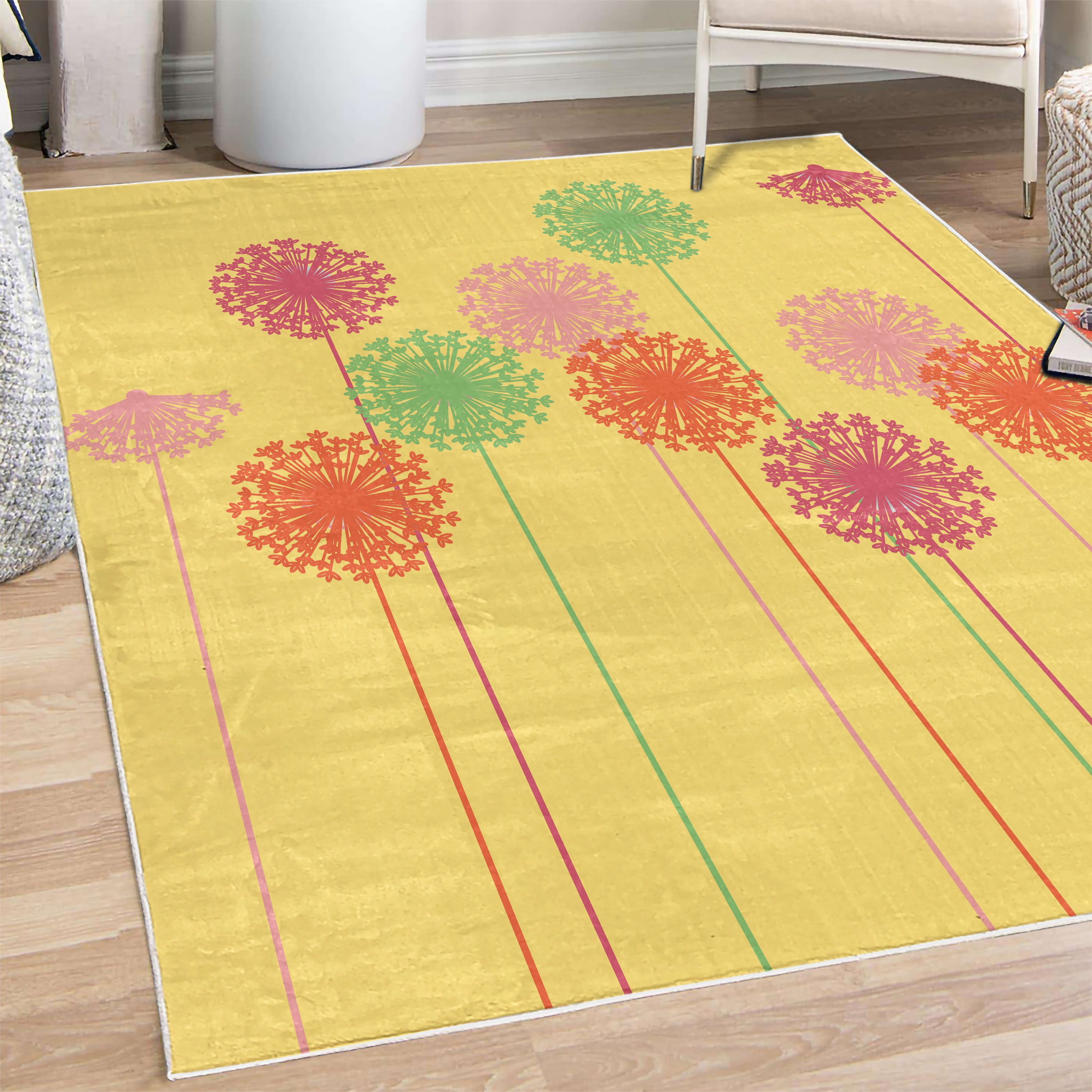 Dandelion Decorative Rug, Abstract Wildflower Silhouettes Botanical ...