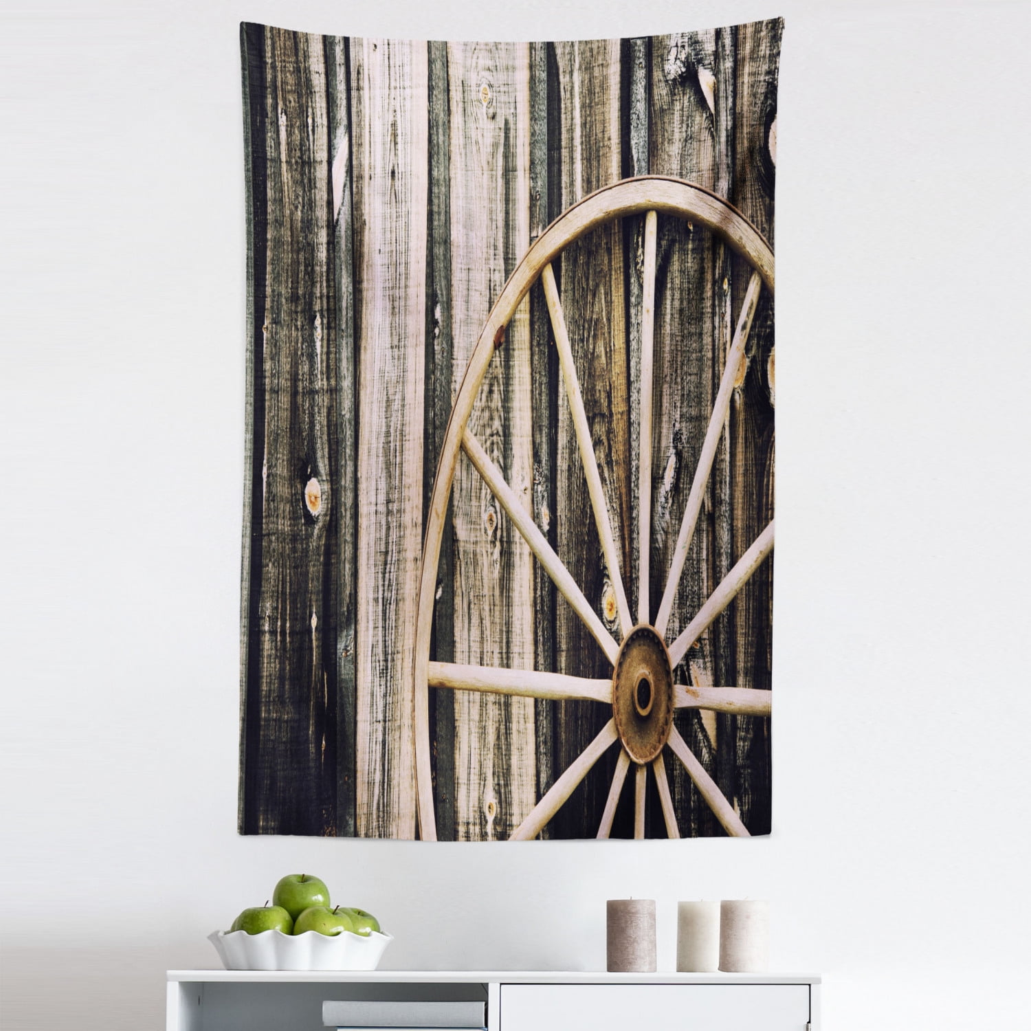 Wagon Wheel Tapestry, Wooden Barn Door and Vintage Rusty Wheel Rustic ...