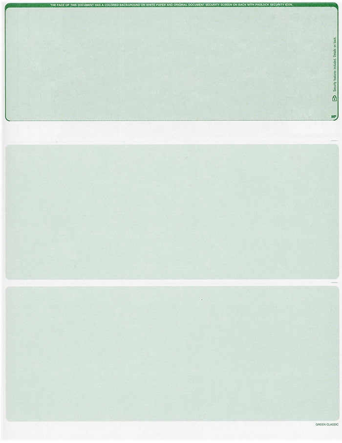 500 BLANK SECURITY CHECKS- CLASSIC GREEN - CHECKS ON TOP - Walmart.com