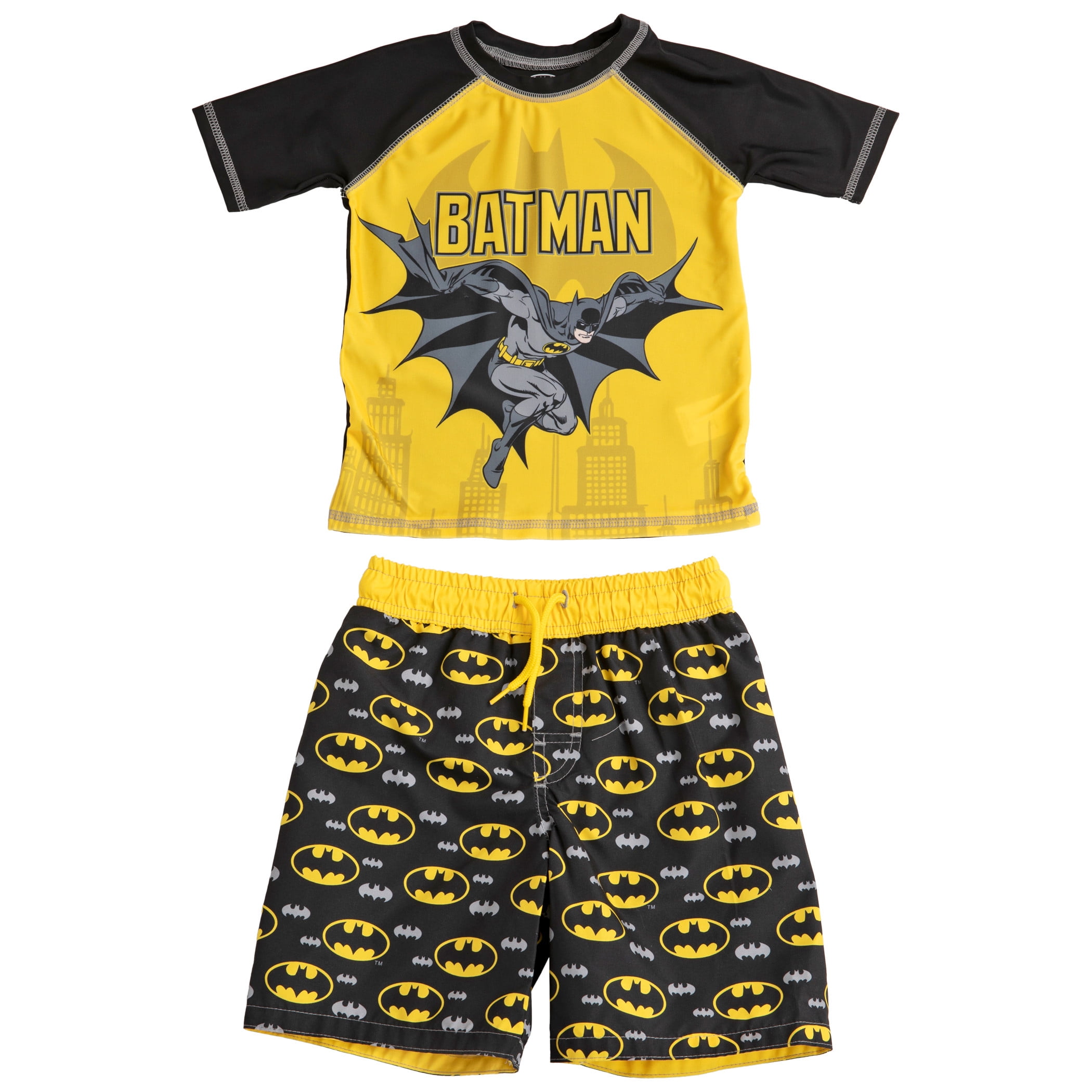 Batman Symbol and Character Youth Swim Trunks and Rashguard Set-Size 4 ...