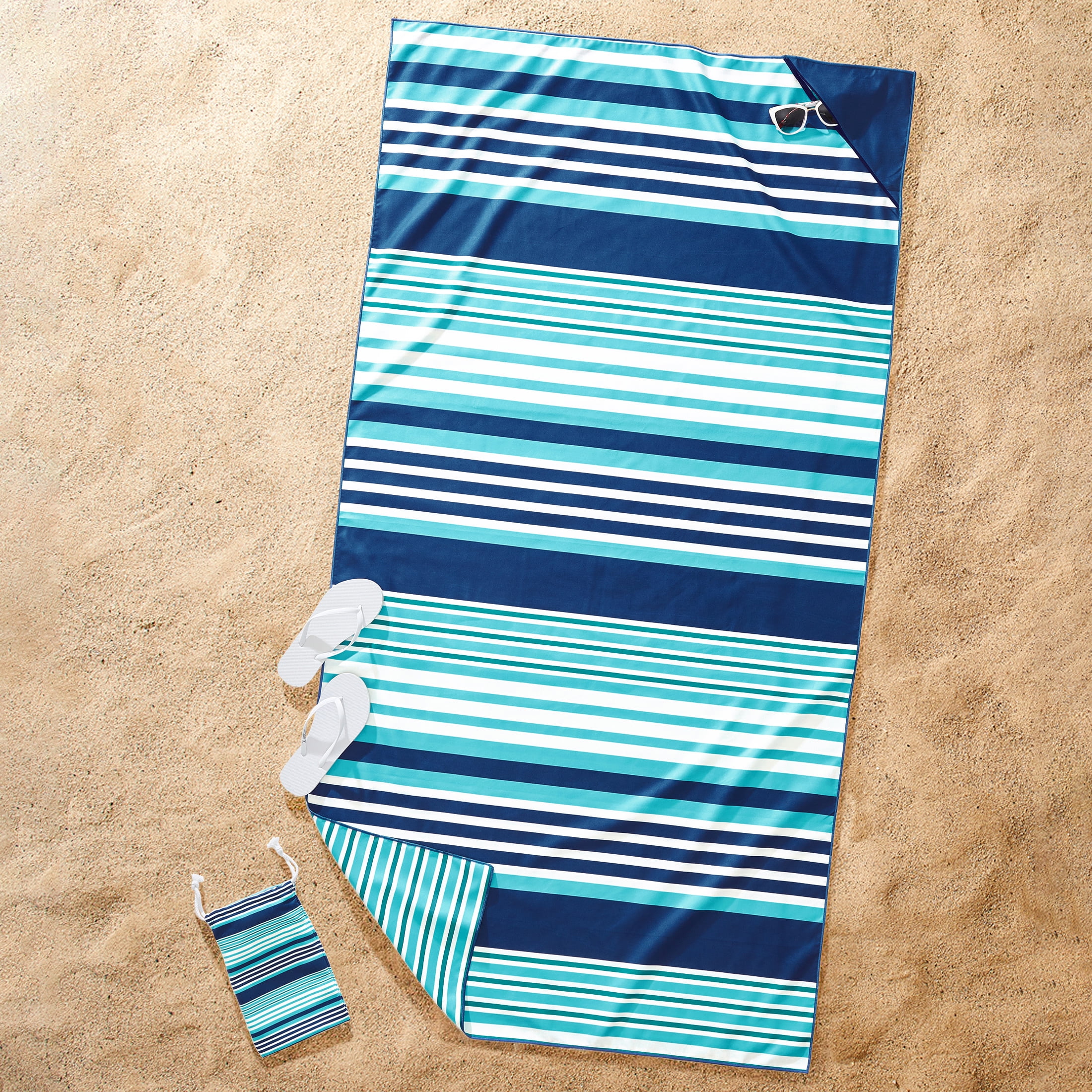 Better Homes & Gardens Blue Stripe Quick Dry Travel Beach Towel, 38" x 72" - Walmart.com