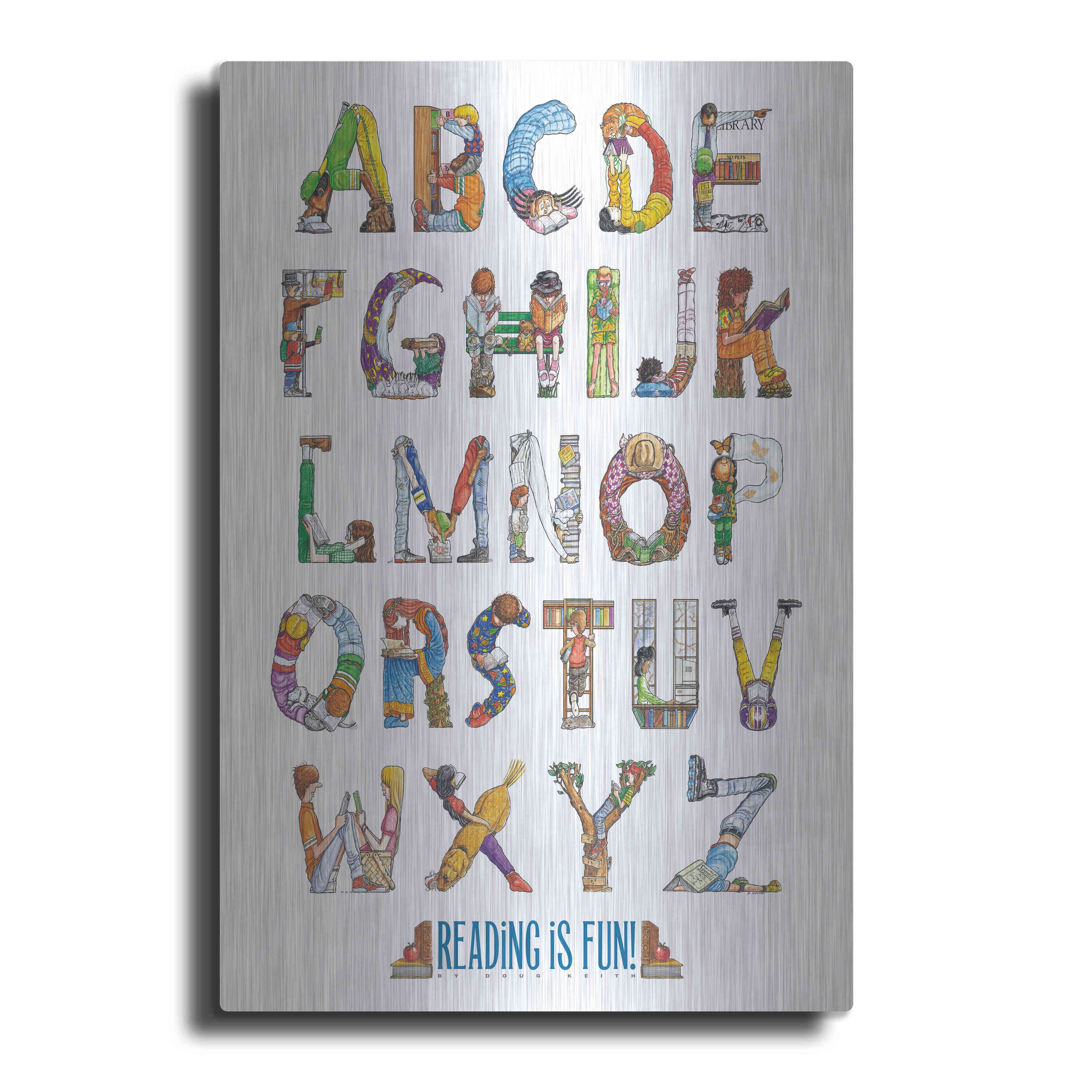 Luxe Metal Art 'Reading Is Fun' by Doug Keith, Metal Wall Art, 12"x16 ...