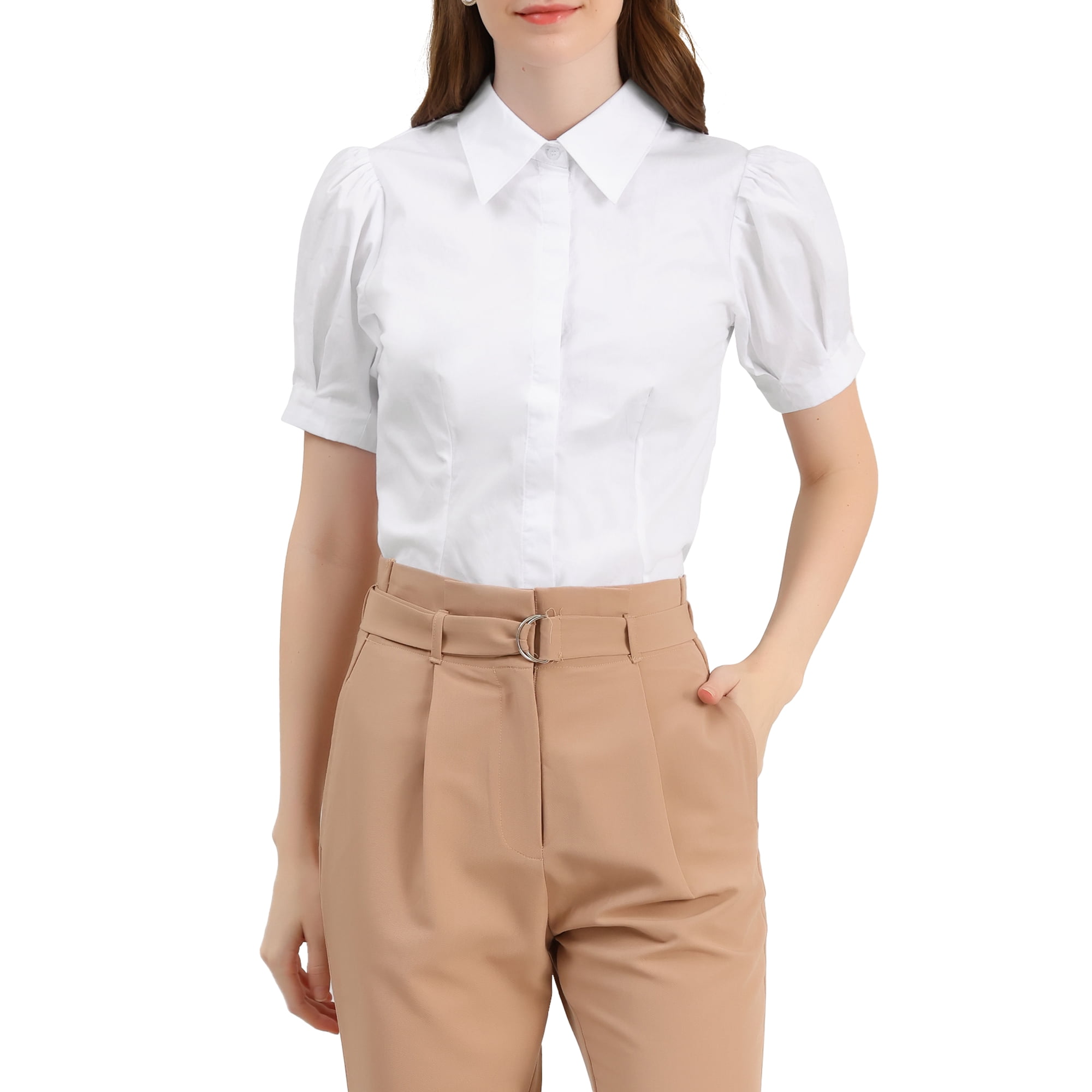 Click here for Inspire Chic Womens Puff Sleeve Point Collar Butto... prices