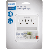 Philips 6-Outlet Grounded Wall Tap with Night Light, 440J, 15A, White ...