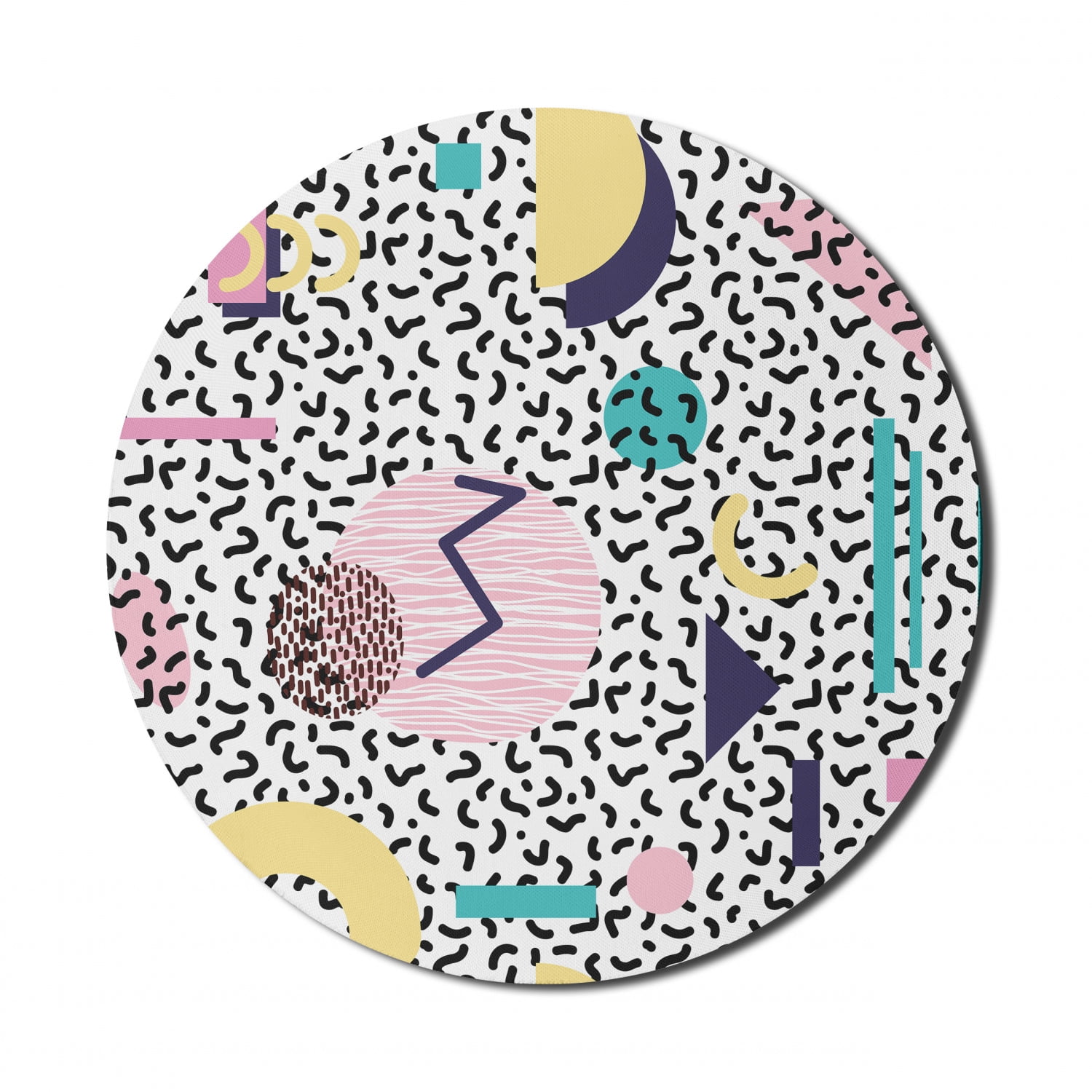90s Mouse Pad for Computers, Geometric Pattern in Retro Style Round ...