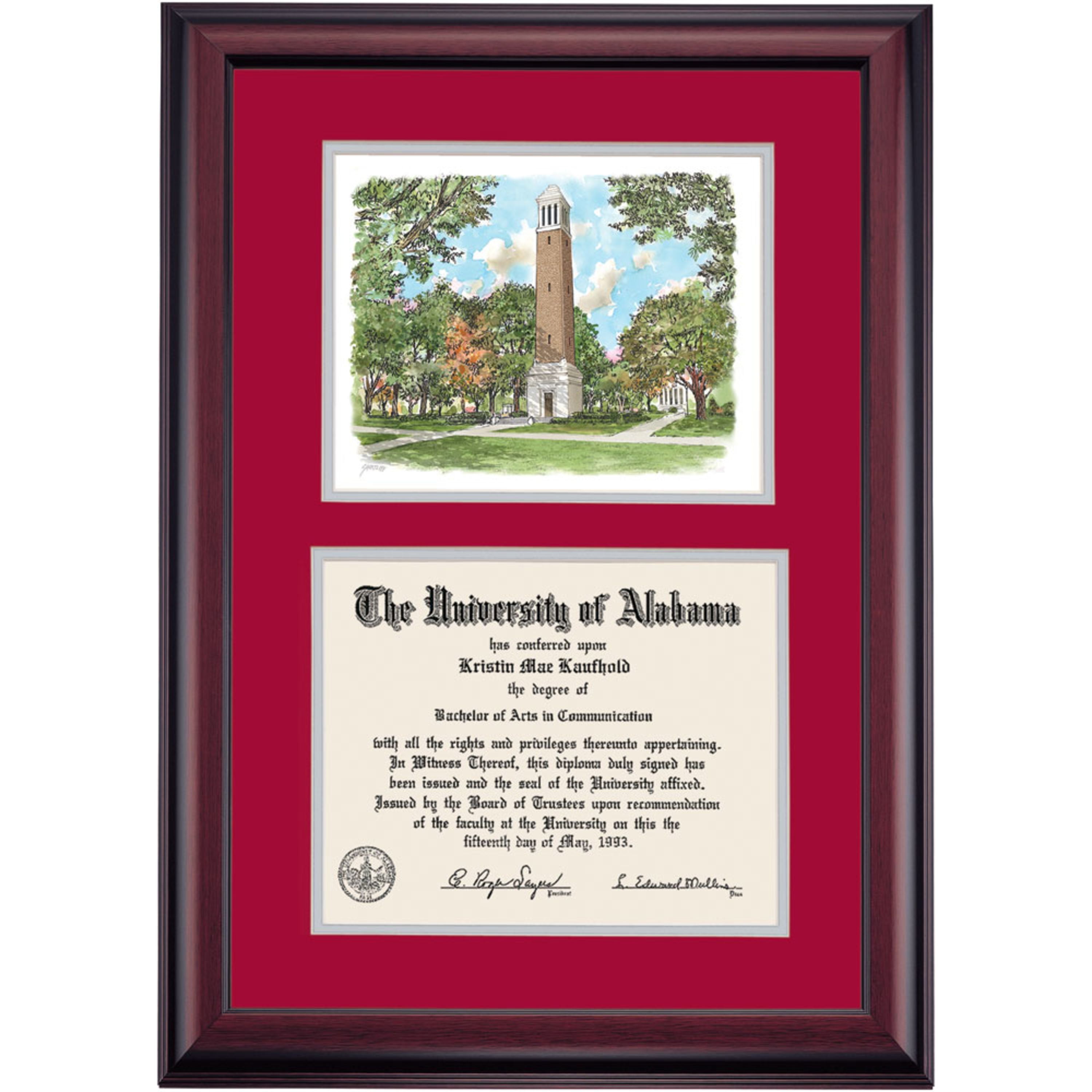 Dawn Diploma Frame for University of Alabama UA, Crimson/Gray Mat with ...