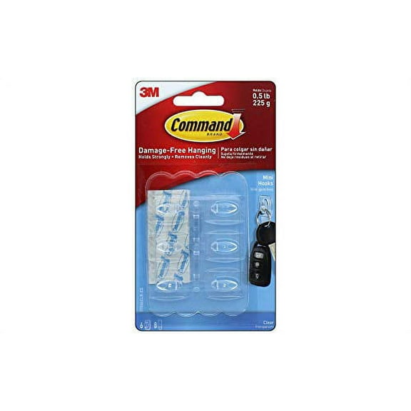 Command Clear Mini Hooks - Adhesive Plastic, Clear Finish - 6 Pack ...