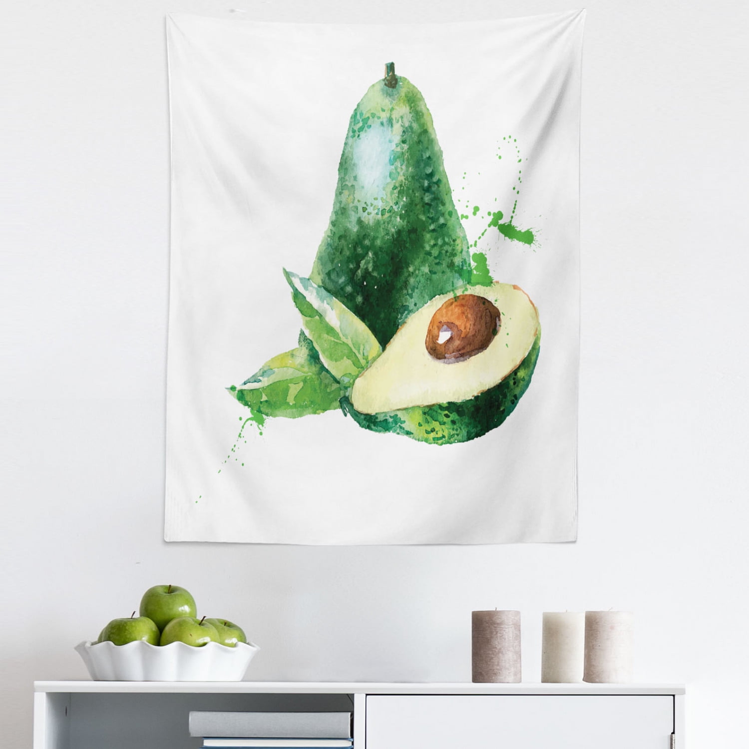 Avocado Tapestry, Aquarelle Autumn Theme with Pastel Colors for Exotic ...