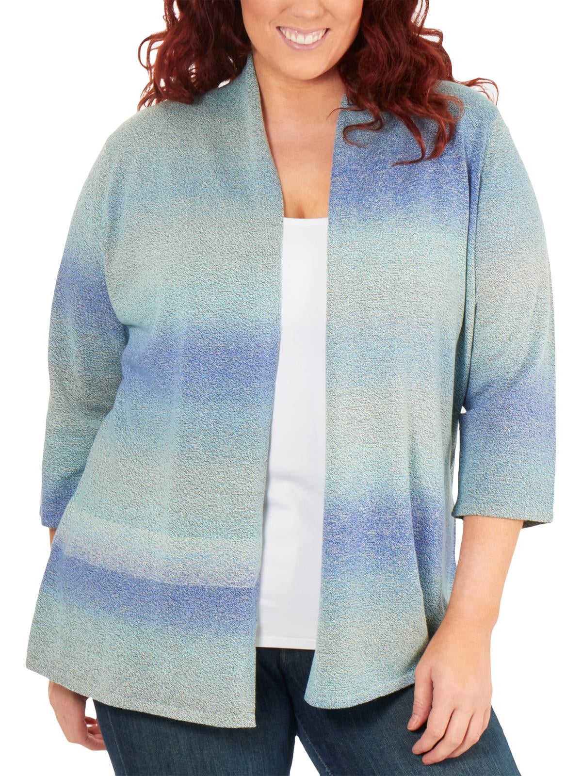 NY Collection Womens Plus Open-Front Cotton Blend Cardigan Sweater ...