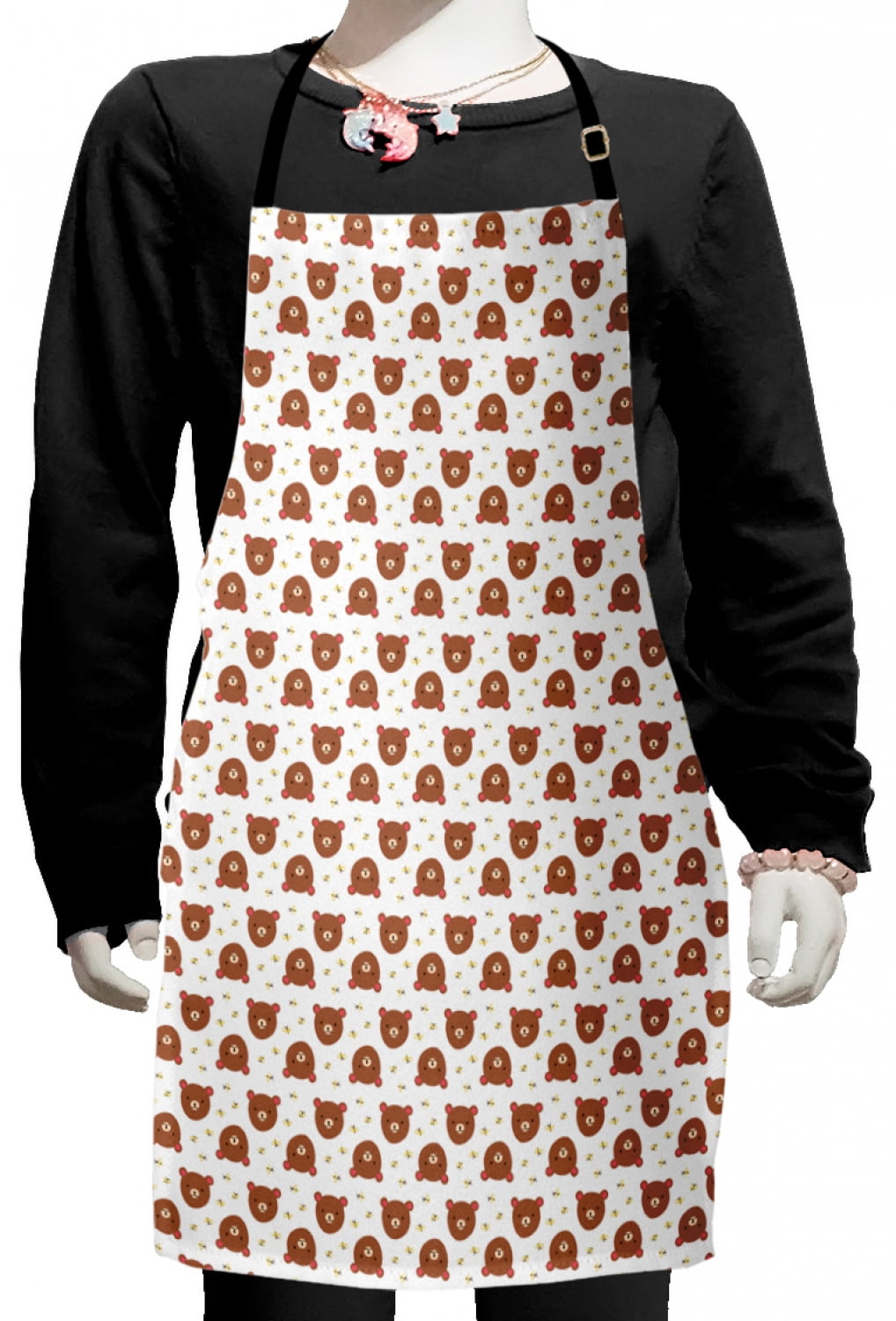 Animal Kids Apron, Bear and Bee Cartoon Continuous Smiling Heads Design ...