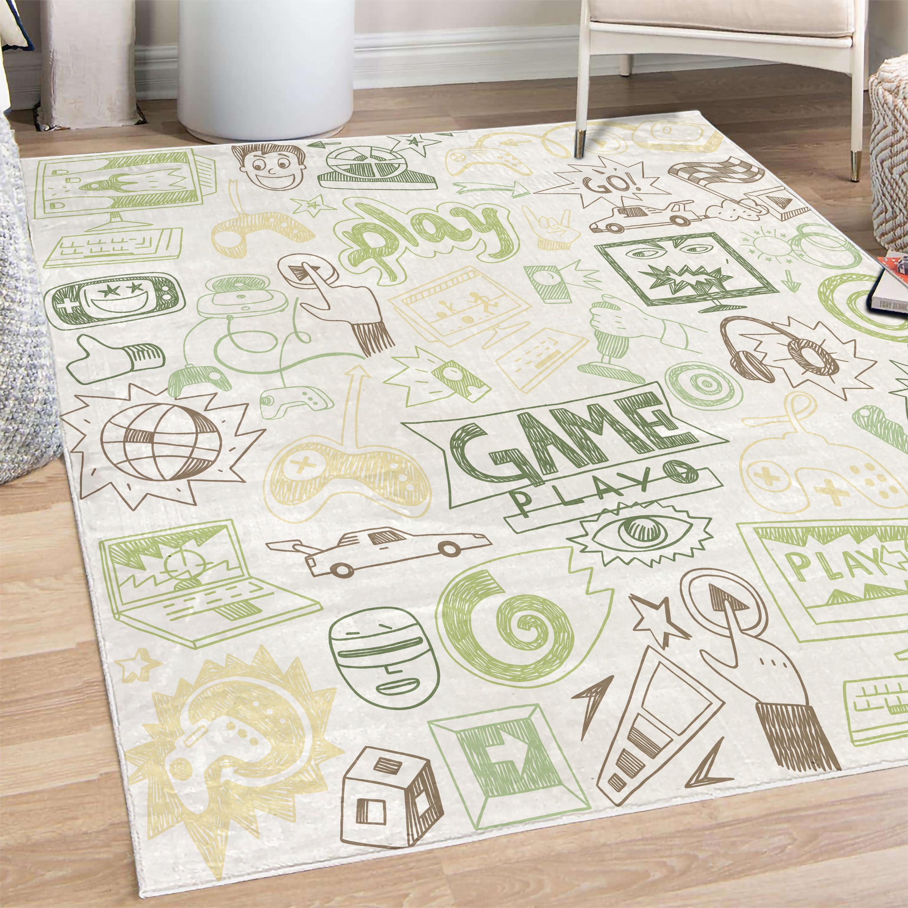 Video Games Decorative Rug, Monochrome Sketch Gaming Design Racing ...