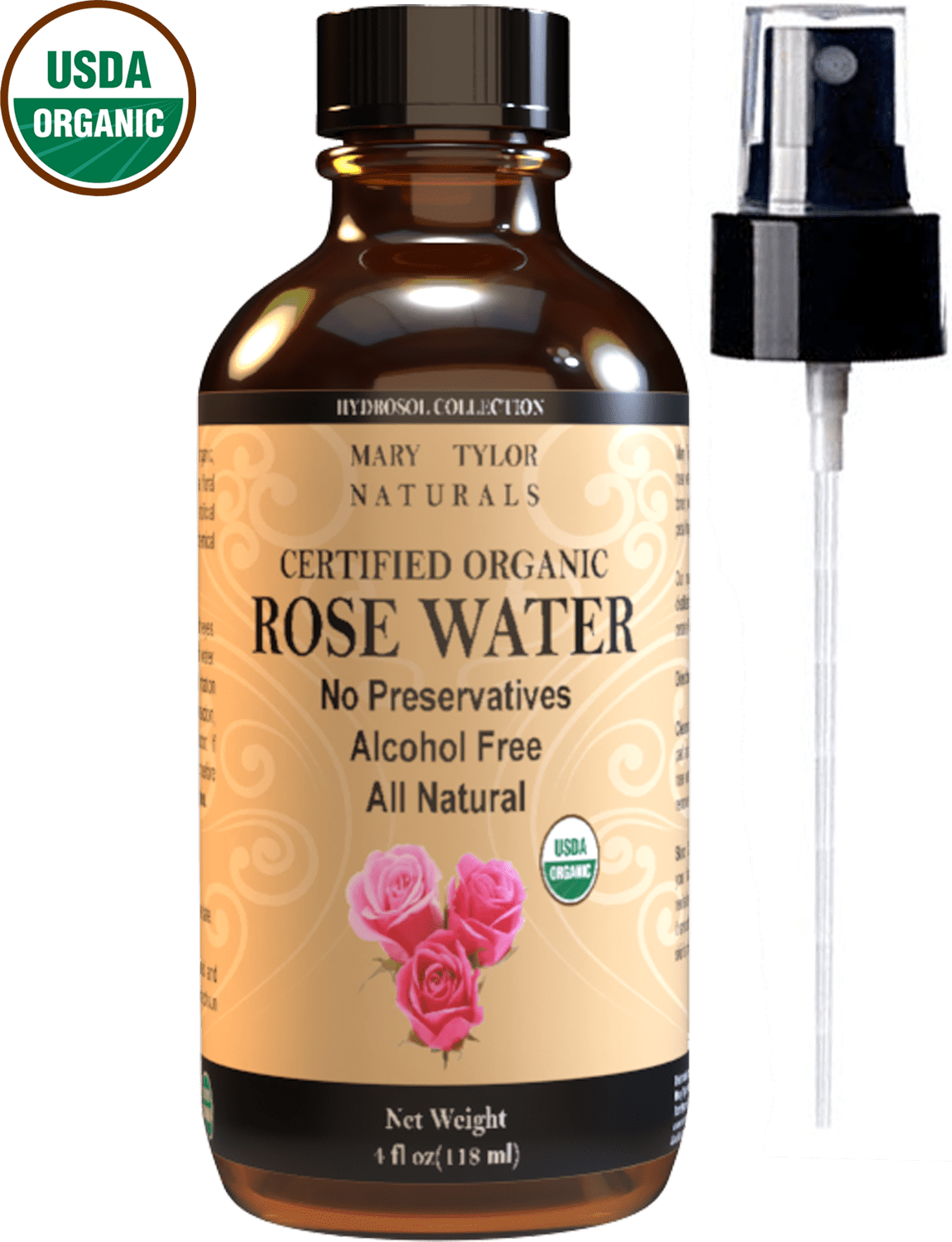 Organic Rose Water Facial Toner 4 Oz Usda Certified Organic Pure And
