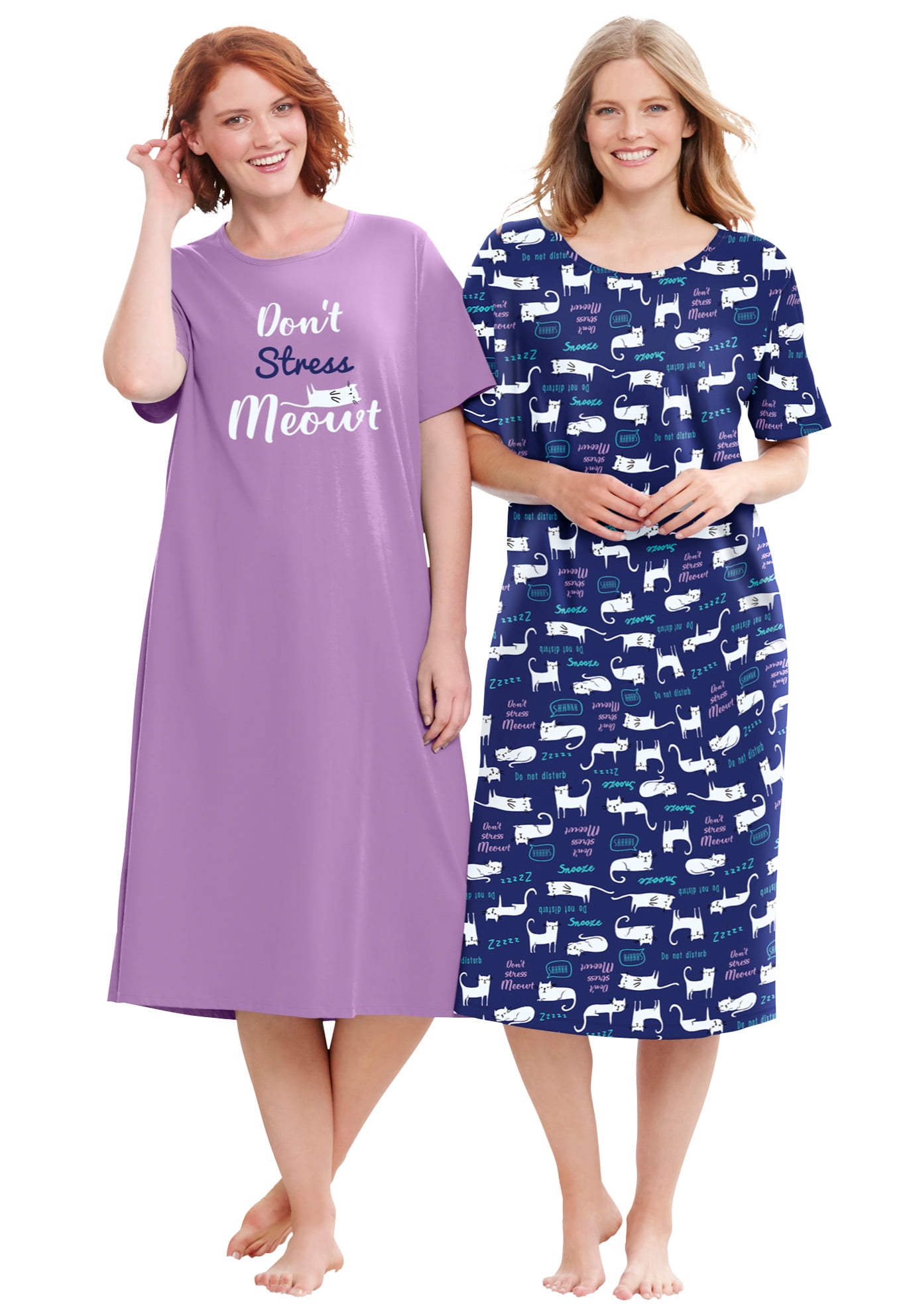 Dreams & Co. Women's Plus Size 2-Pack Long Sleepshirts Nightgown ...
