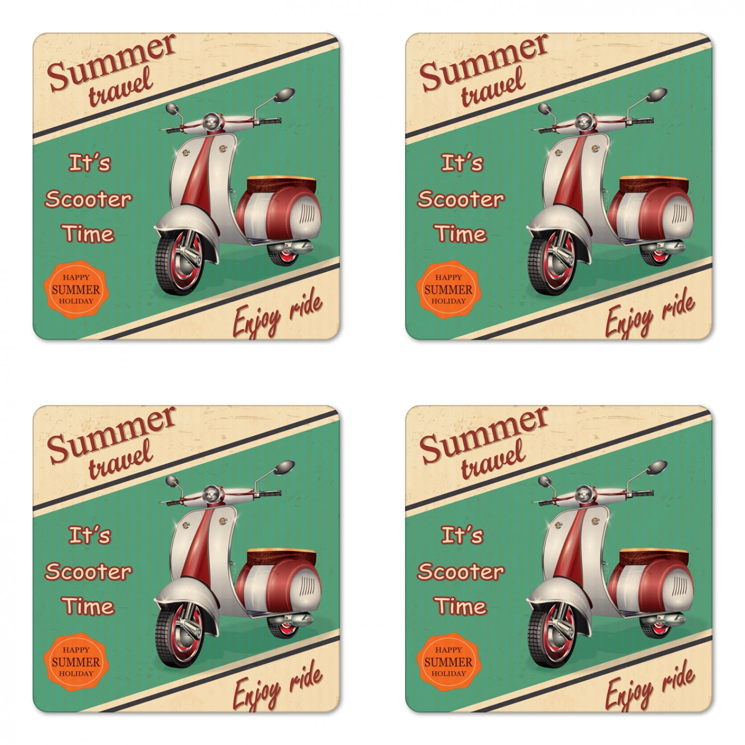 Vintage Coaster Set of 4, Scooter Motorbike Summer Travel Italian City ...