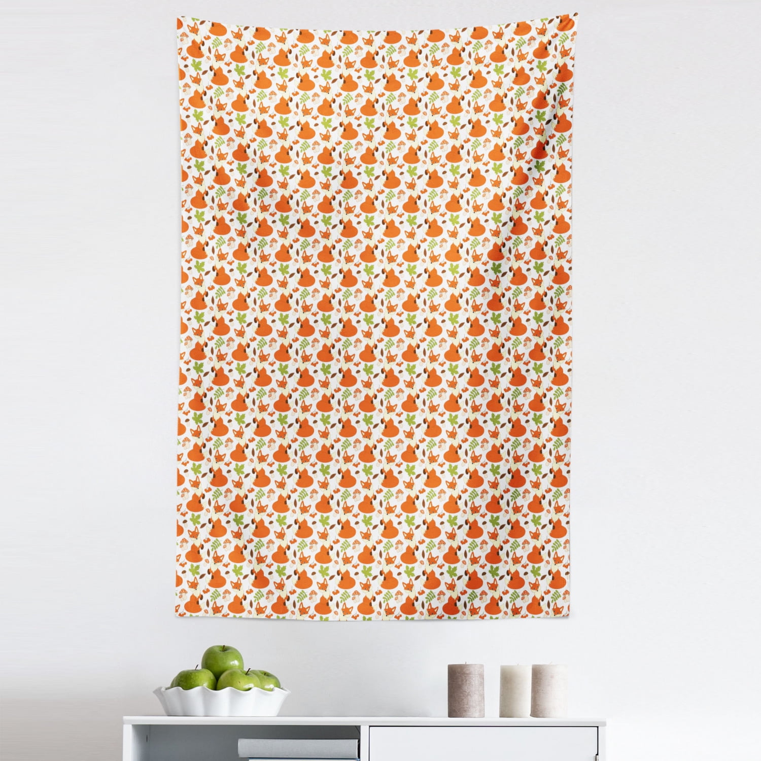 Fox Tapestry, Forest Fauna and Flora with Foxes Nature Leaf and ...