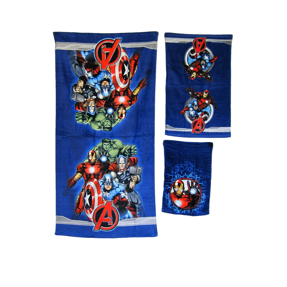 MARVEL KIDS BATHROOM BATH TOWEL 3PC SET CARTOONS CHARACTERS Avengers ...