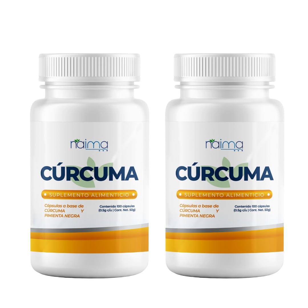 NAIMA Pack de 2 Frascos de Cúrcuma con Pimienta Negra, 100 Cápsulas c/u ...