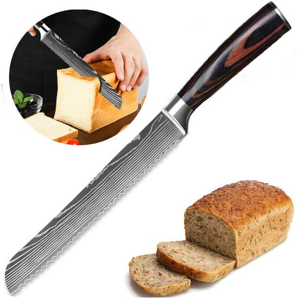 MDHAND 8inch Serrated Bread Knife, Sharp Wavy Edge Bread Cutter ...
