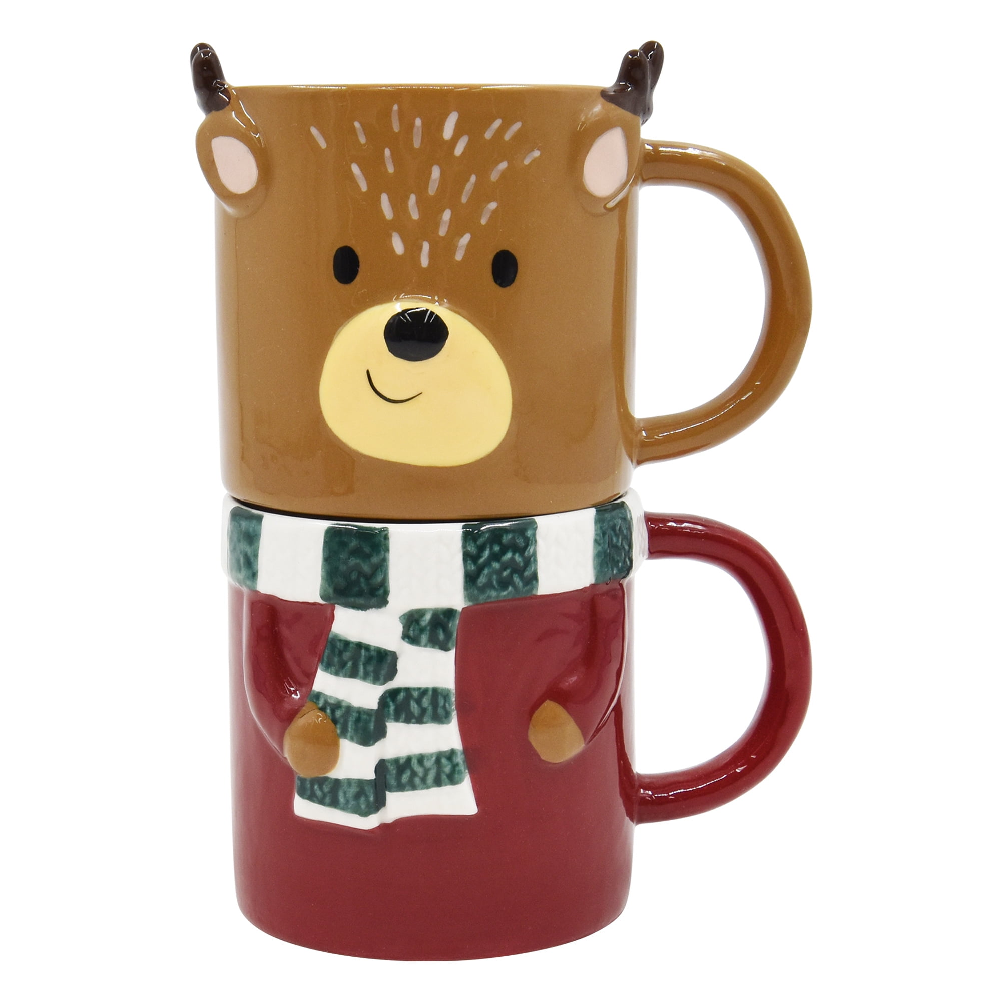 Holiday Time 2 pack Stoneware Christmas Jolly Reindeer Stacked Mug, 22. ...