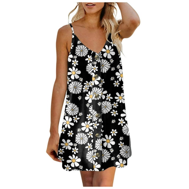 Shiusina Dresses For Women 2022 Women Summer Spaghetti Strap Button