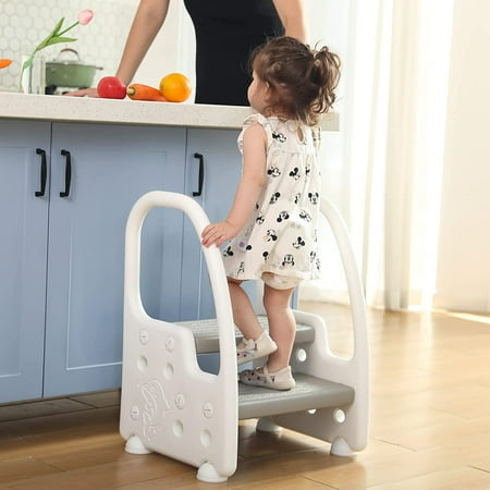 Toddler Step Stool with Double Handrails 4 Heights Adjustable, Kids ...