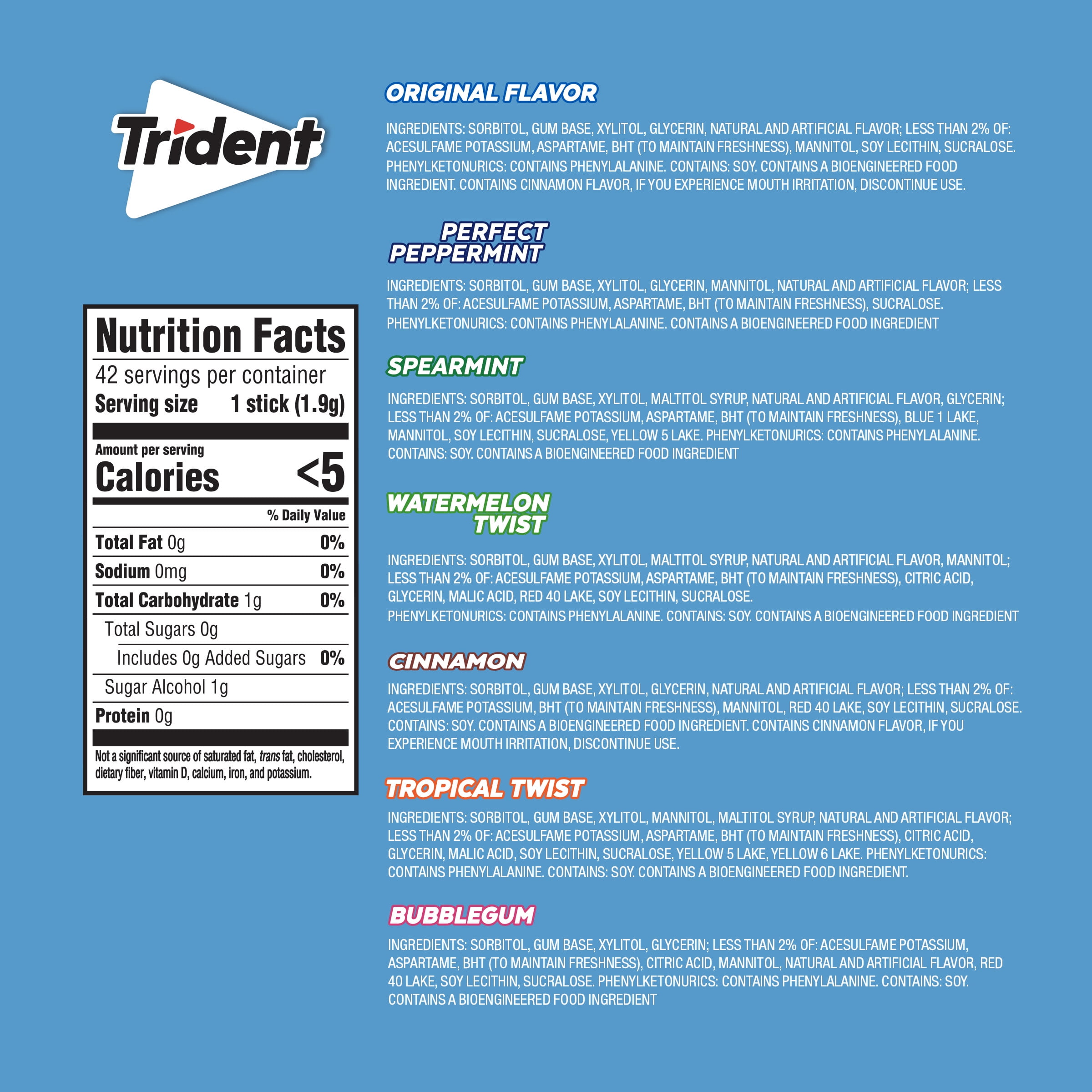 Trident Bubble Gum Ingredients