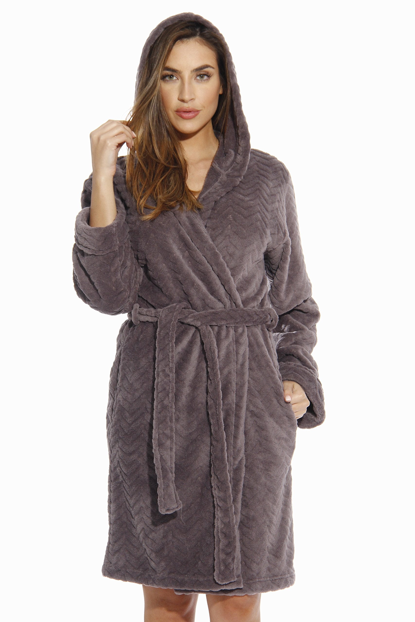 Just Love Hooded Velour Robe for Women with Sherpa Lined Hood (Charcoal ...