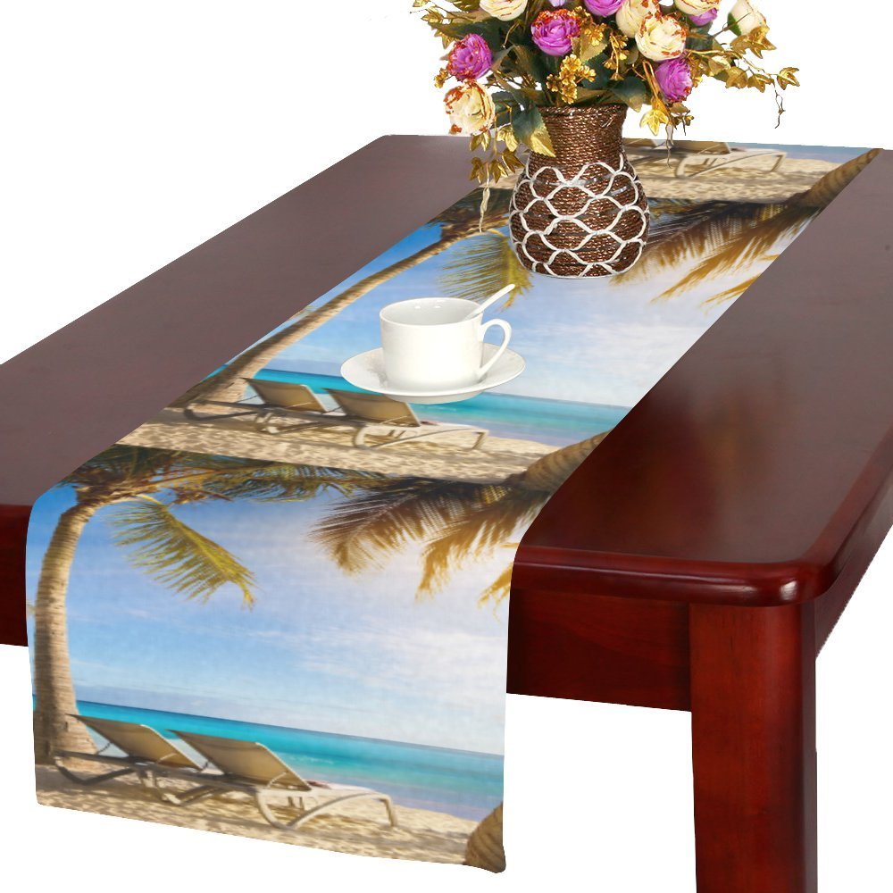 MYPOP Deckchairs In Tropical Beach Cotton Linen Table Runner 16x72 ...