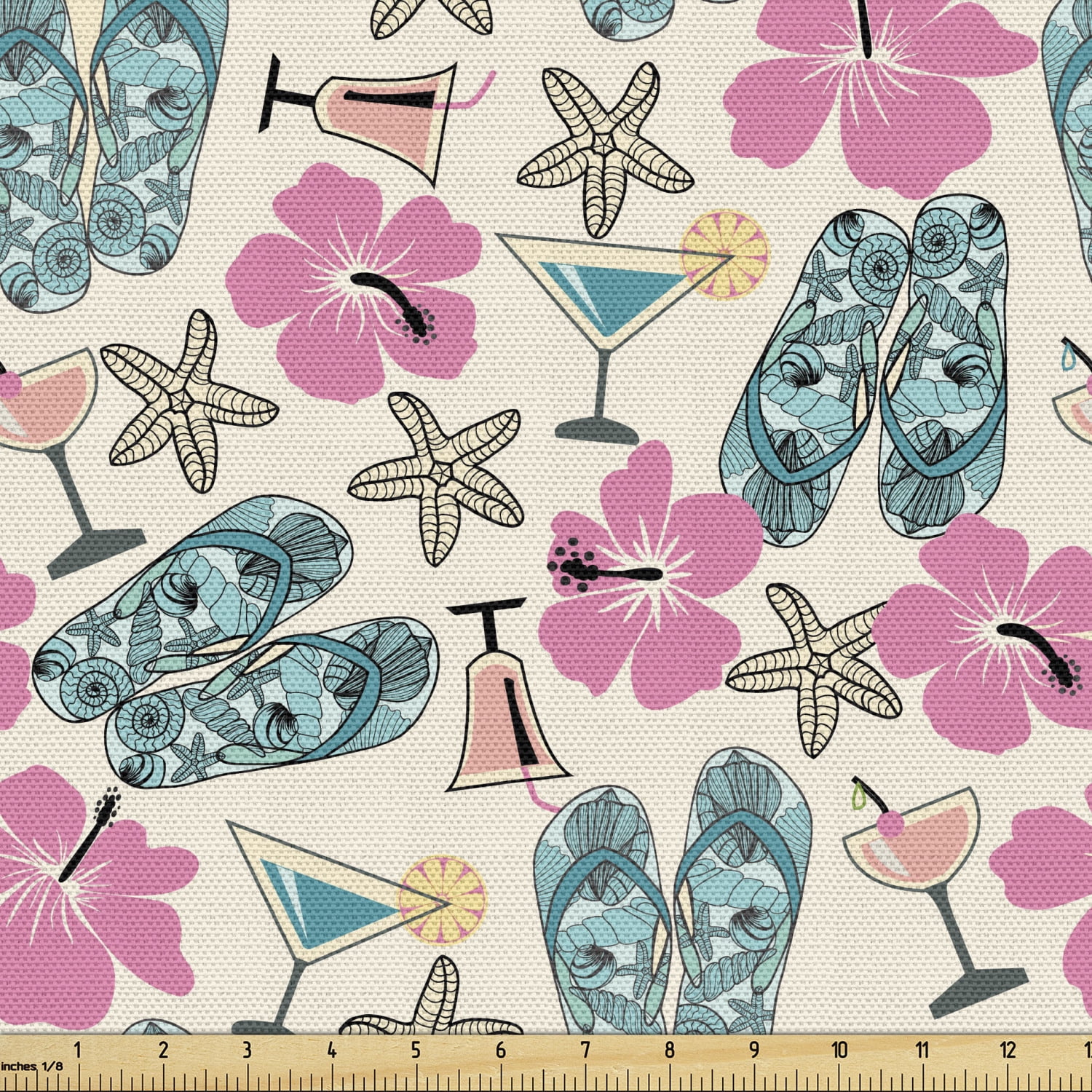 Tropical Upholstery Fabric by the Yard, Summer Season Composition with ...