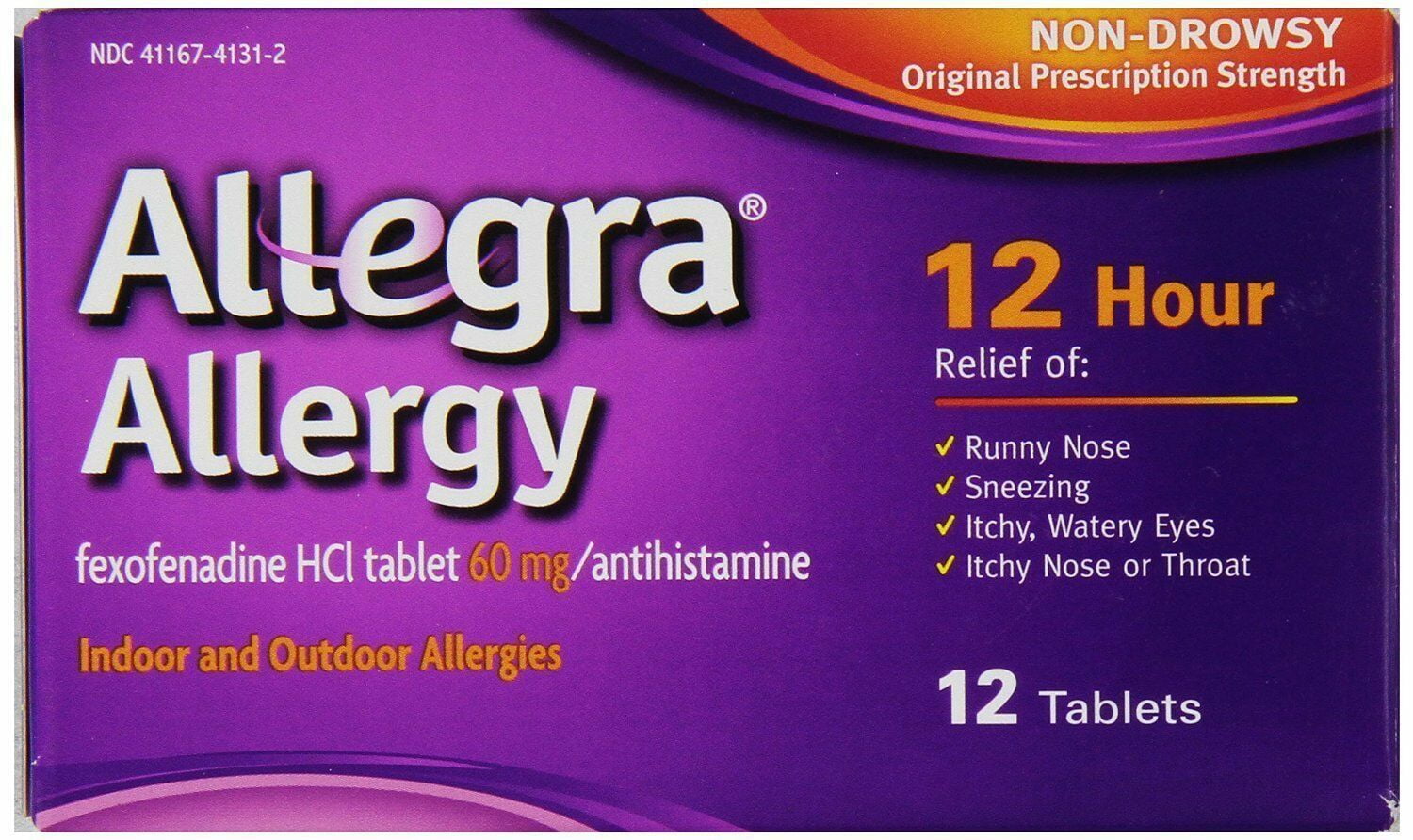 "Allegra Allergy 12Hr Relief Fexofenadine Antihistamine 60 mg 12 ct, 3 ...