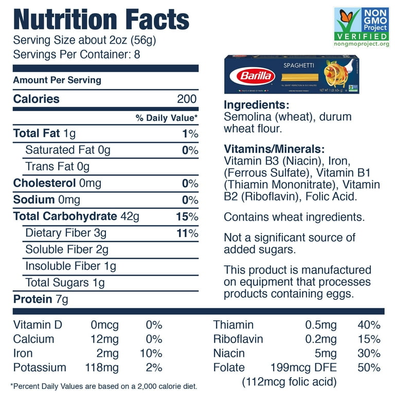 Barilla Spaghetti Nutrition Label