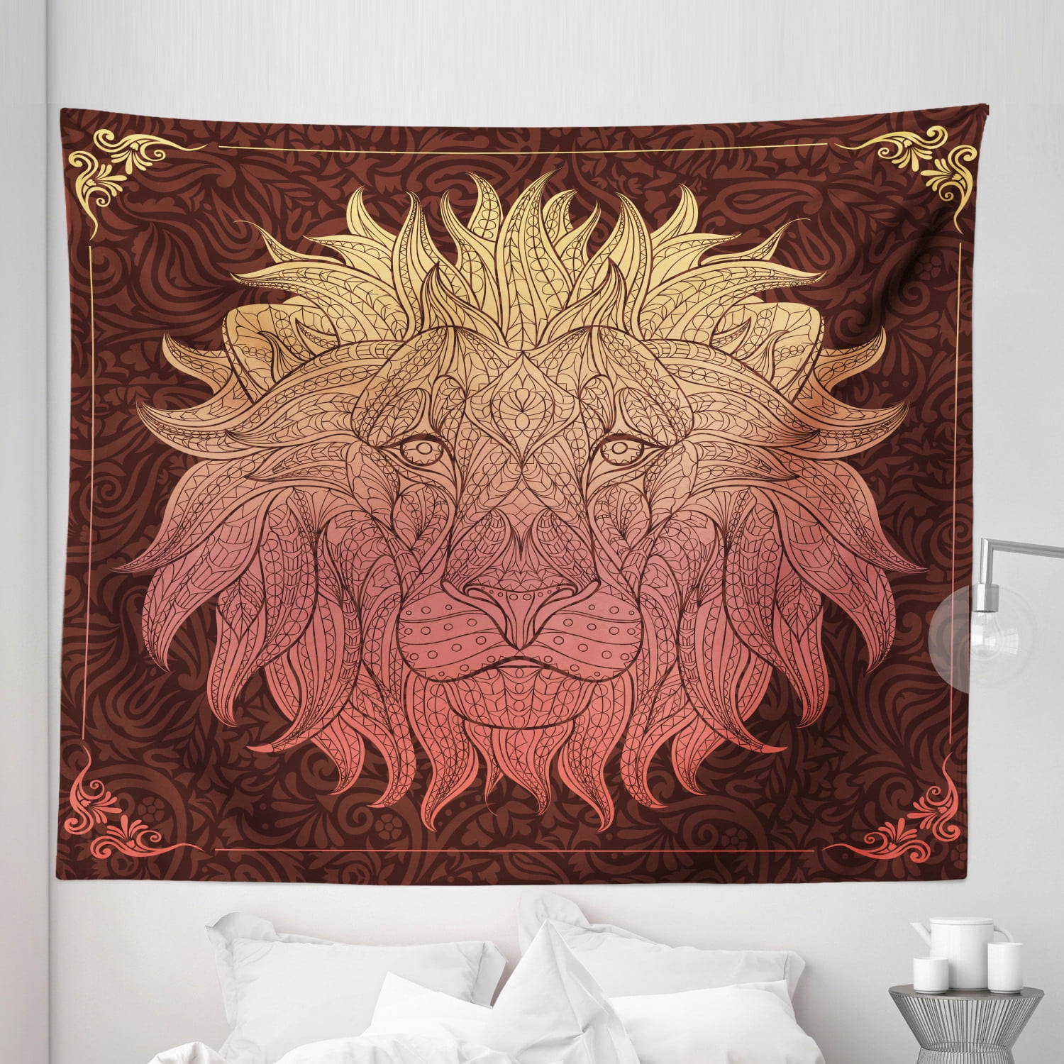 Safari Tapestry, Patterned Ornate Lion Head with Digital Featuring ...