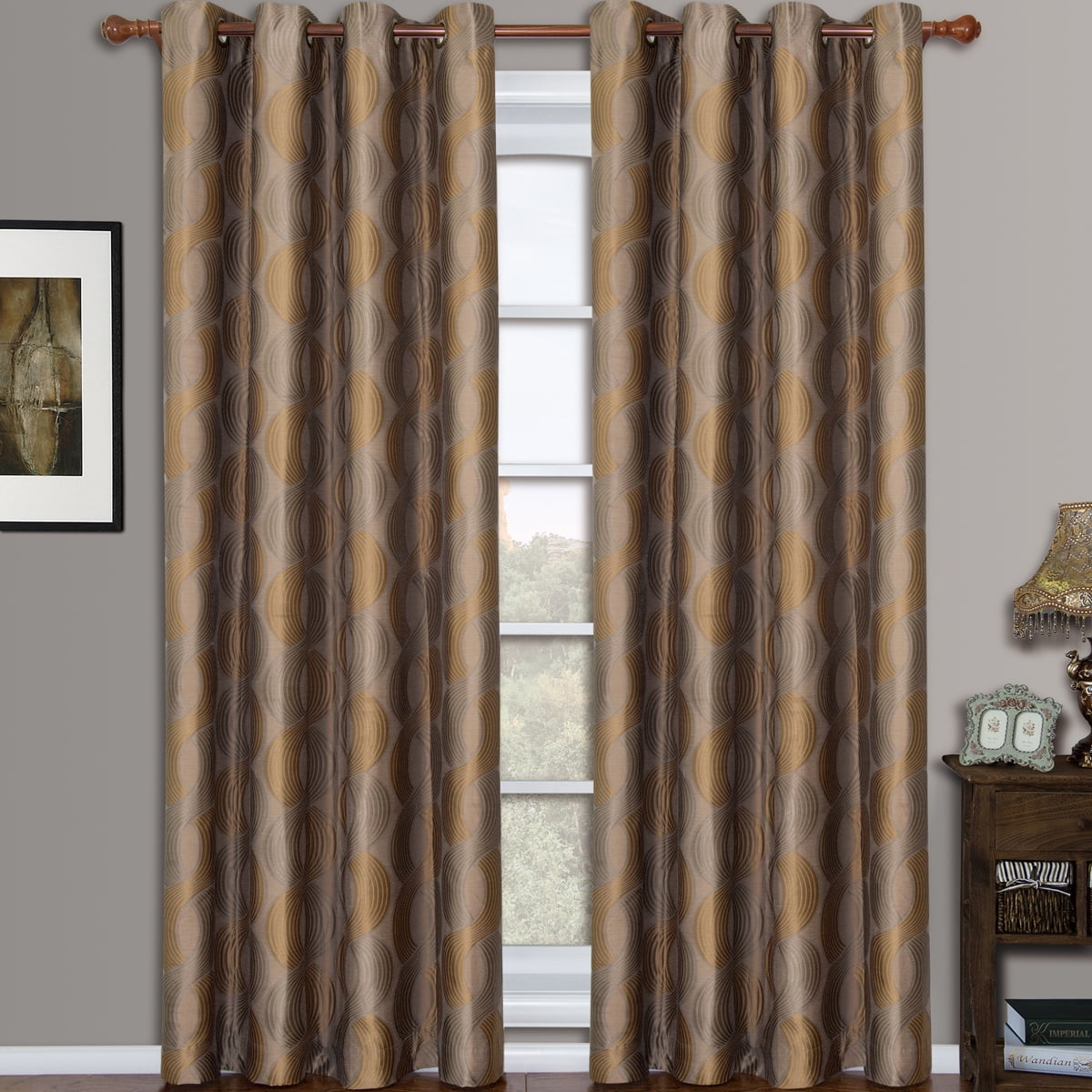 Savanna Pair Jacquard Grommet Geometric Patterned Window Curtain Panels ...
