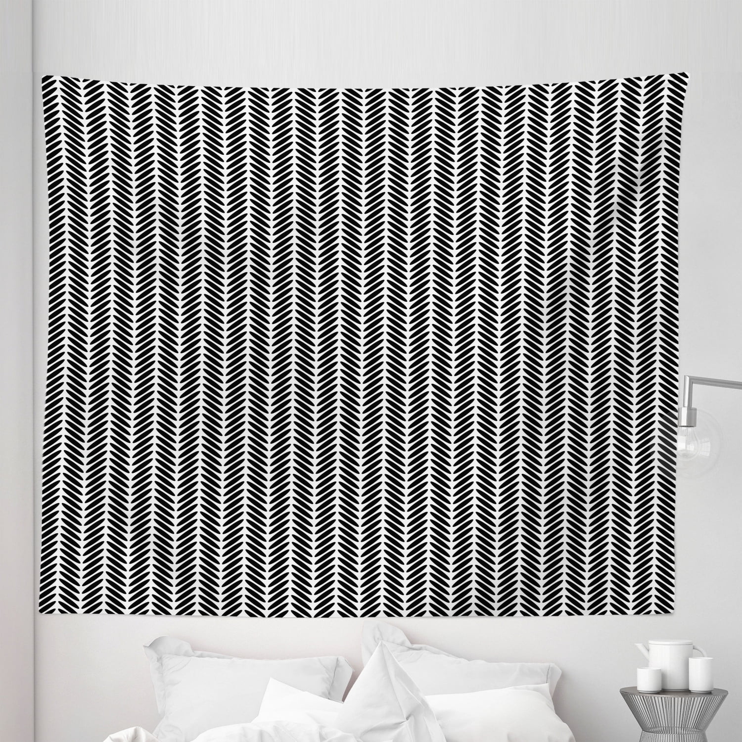 Chevron Tapestry, Classic Monochrome Chevron Composition Oval Angled ...